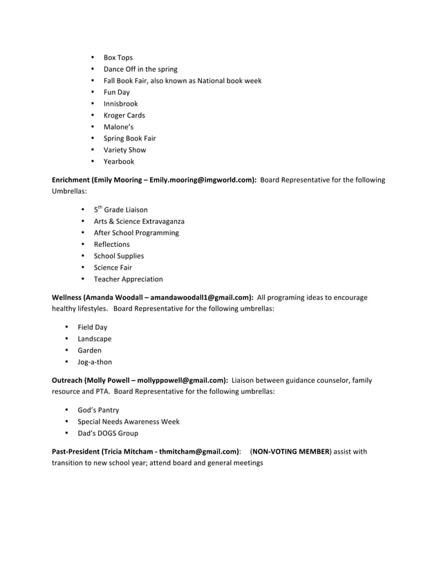 PTA Board and Committees 2014 2015 | PDF