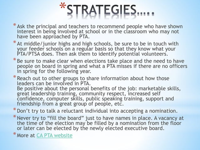 PTA Elections Guide | PPTX | Resume Writing and Advice | Job Search