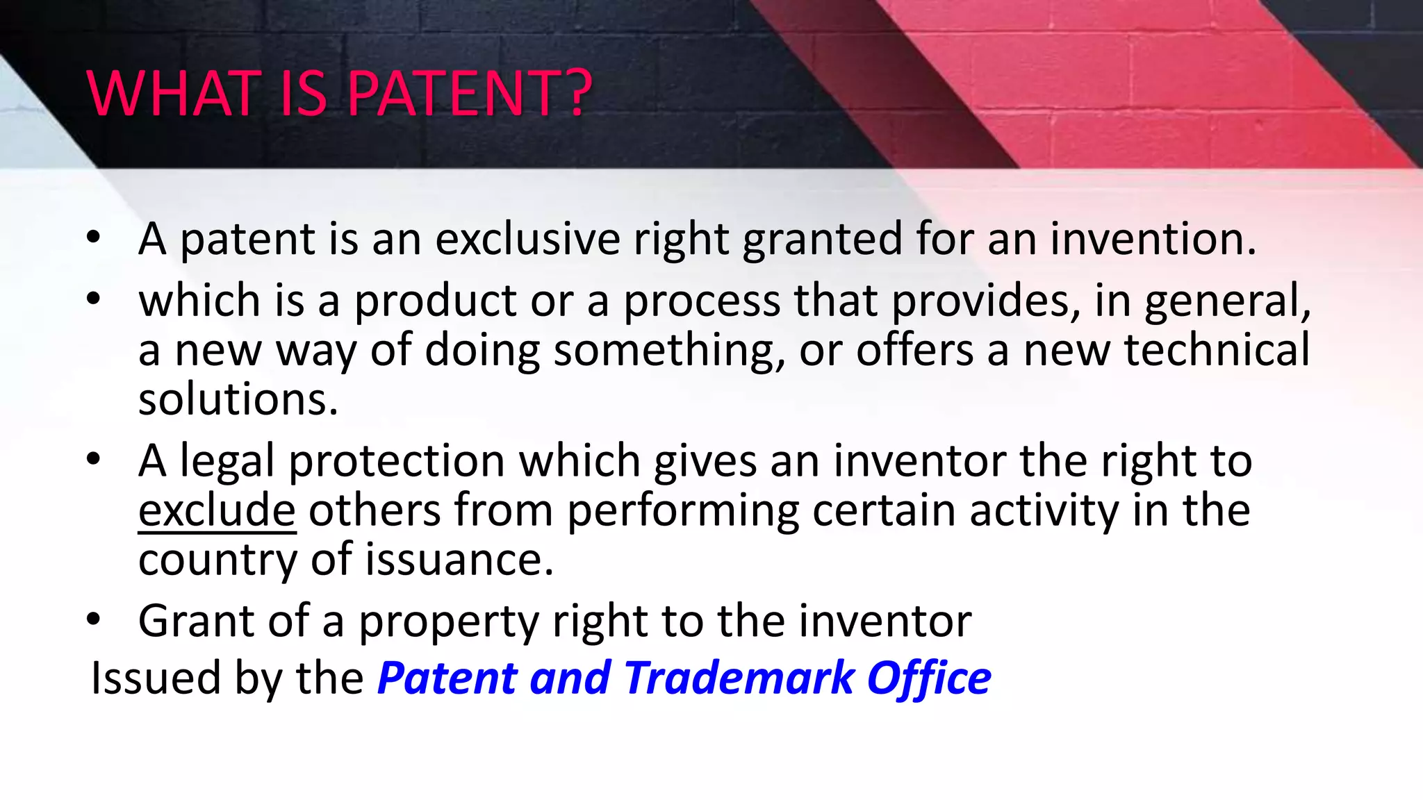 PATENT and types of patents | PPTX