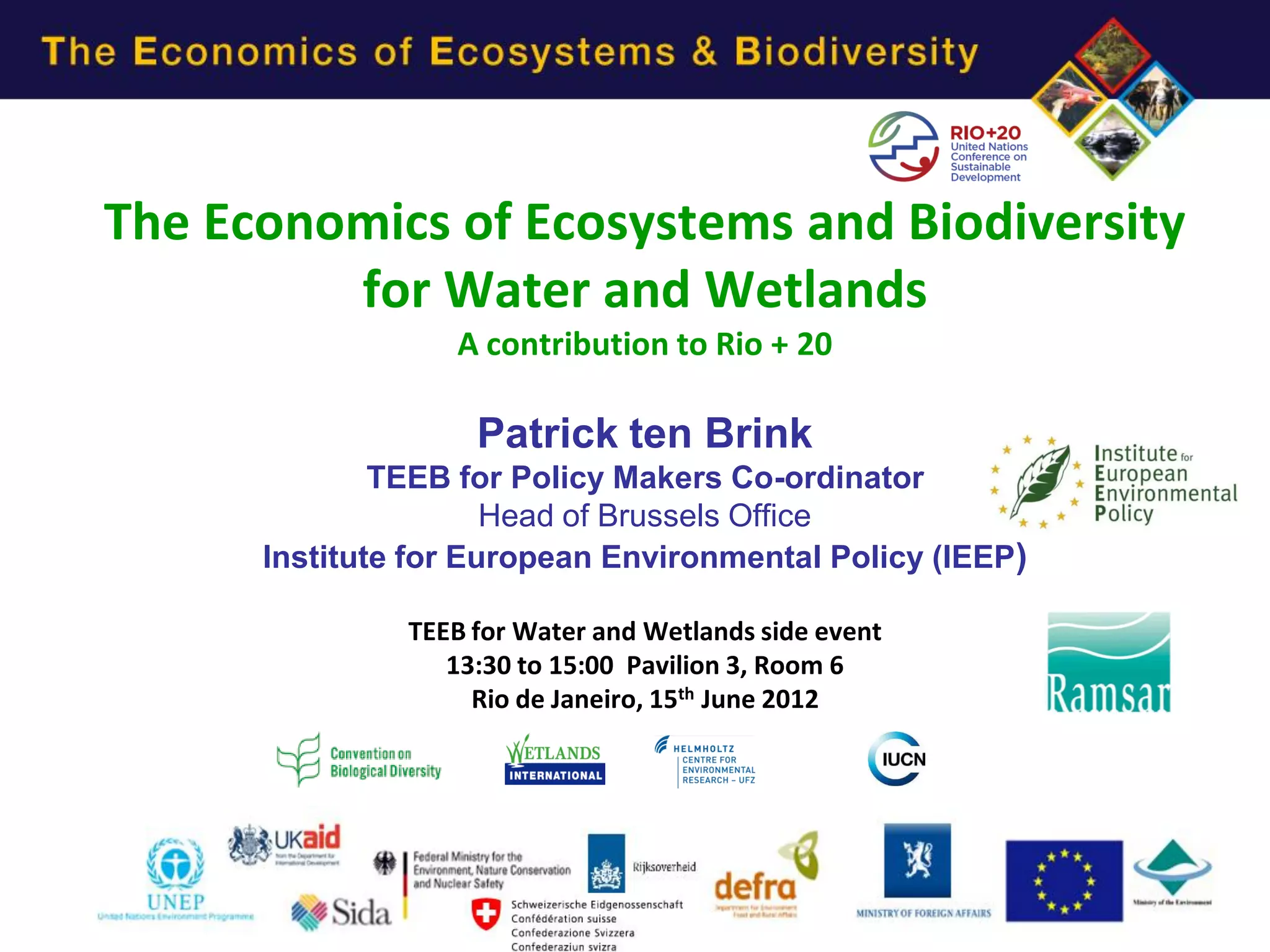 Patrick ten Brink of IEEP TEEB Water and Wetlands introduction 15 june 2012 | PDF