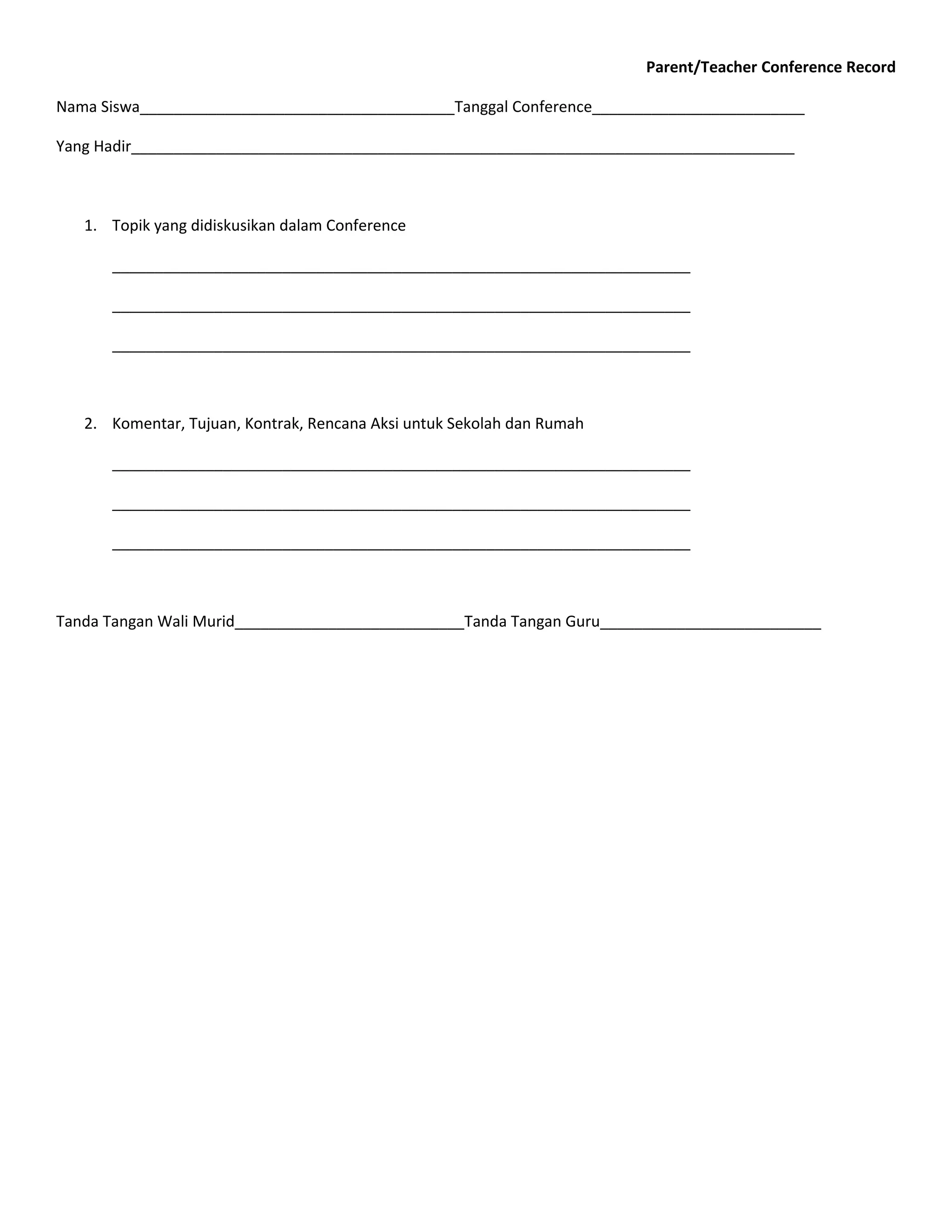 Parents Teacher Conference Record | DOC