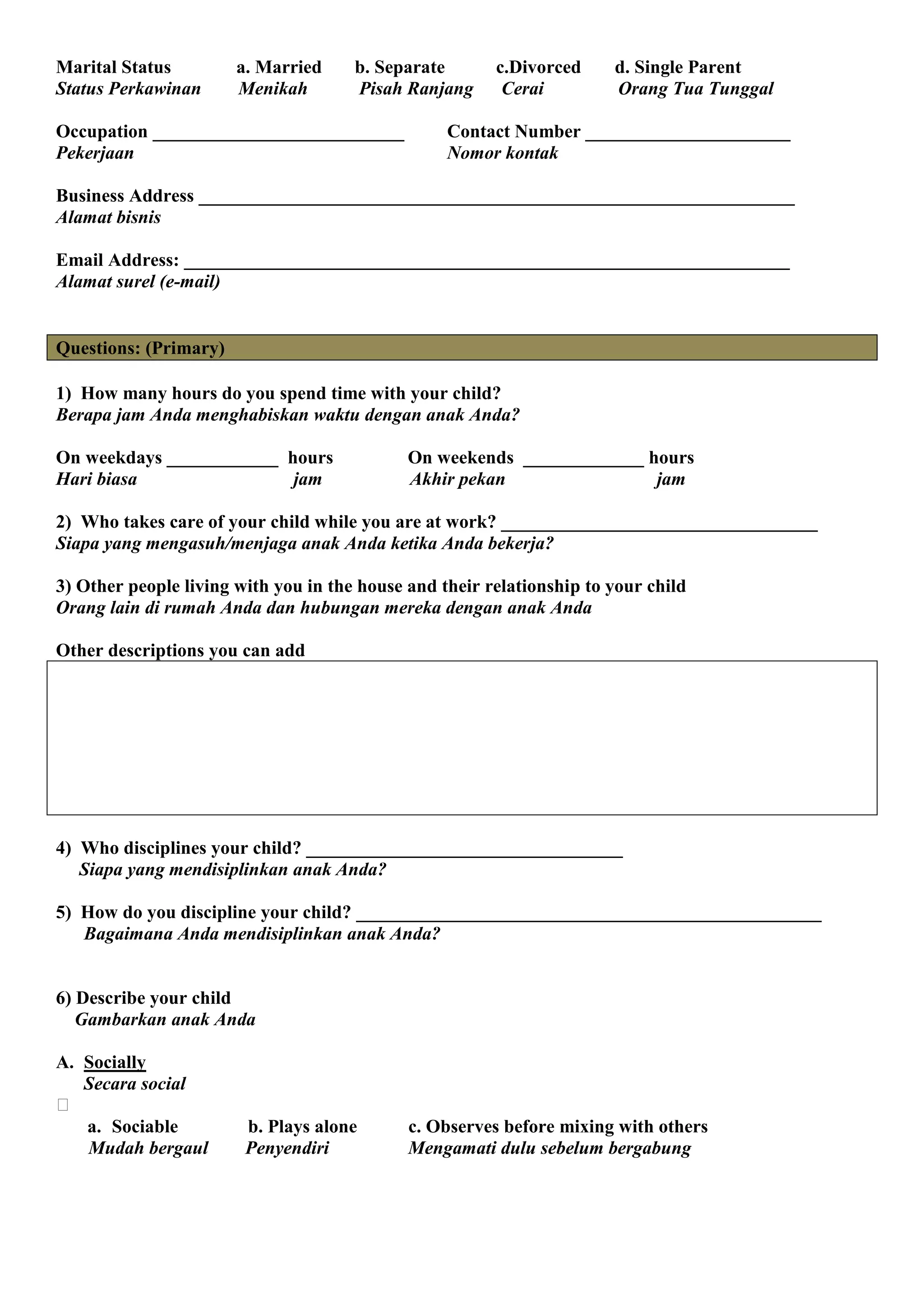 Parent Teacher Conference Form Primary | DOC | Parenting Children Aged ...