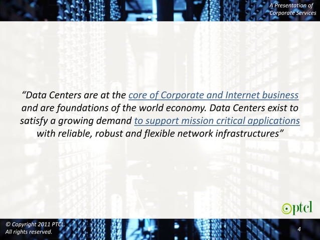 Ptcl Data Centre | PPTX | IT and Internet Support | Internet