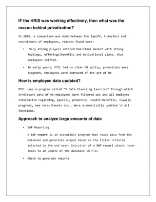Ptcl report about Human Resource Information System | PDF | Cloud Computing | Internet