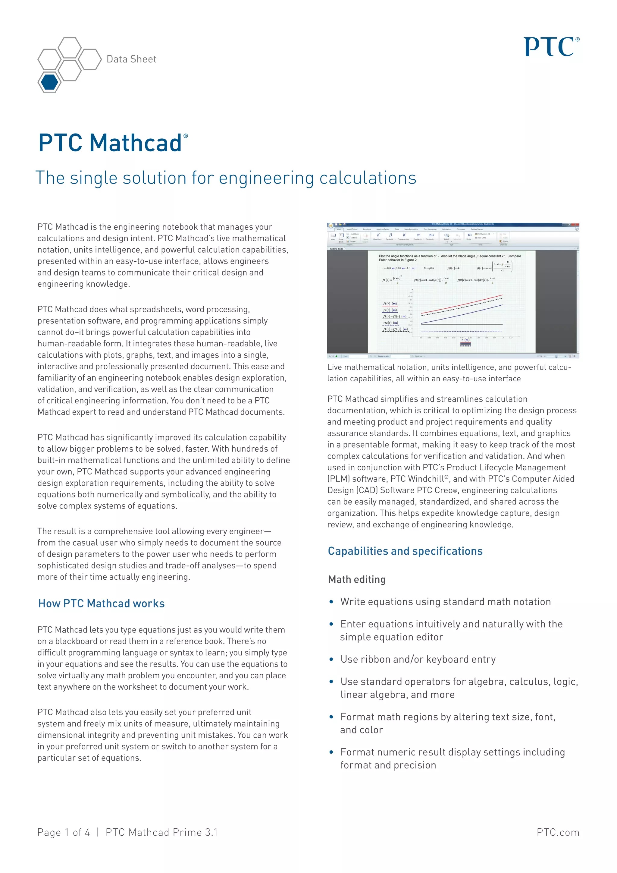 PTC Mathcad Data Sheet | PDF