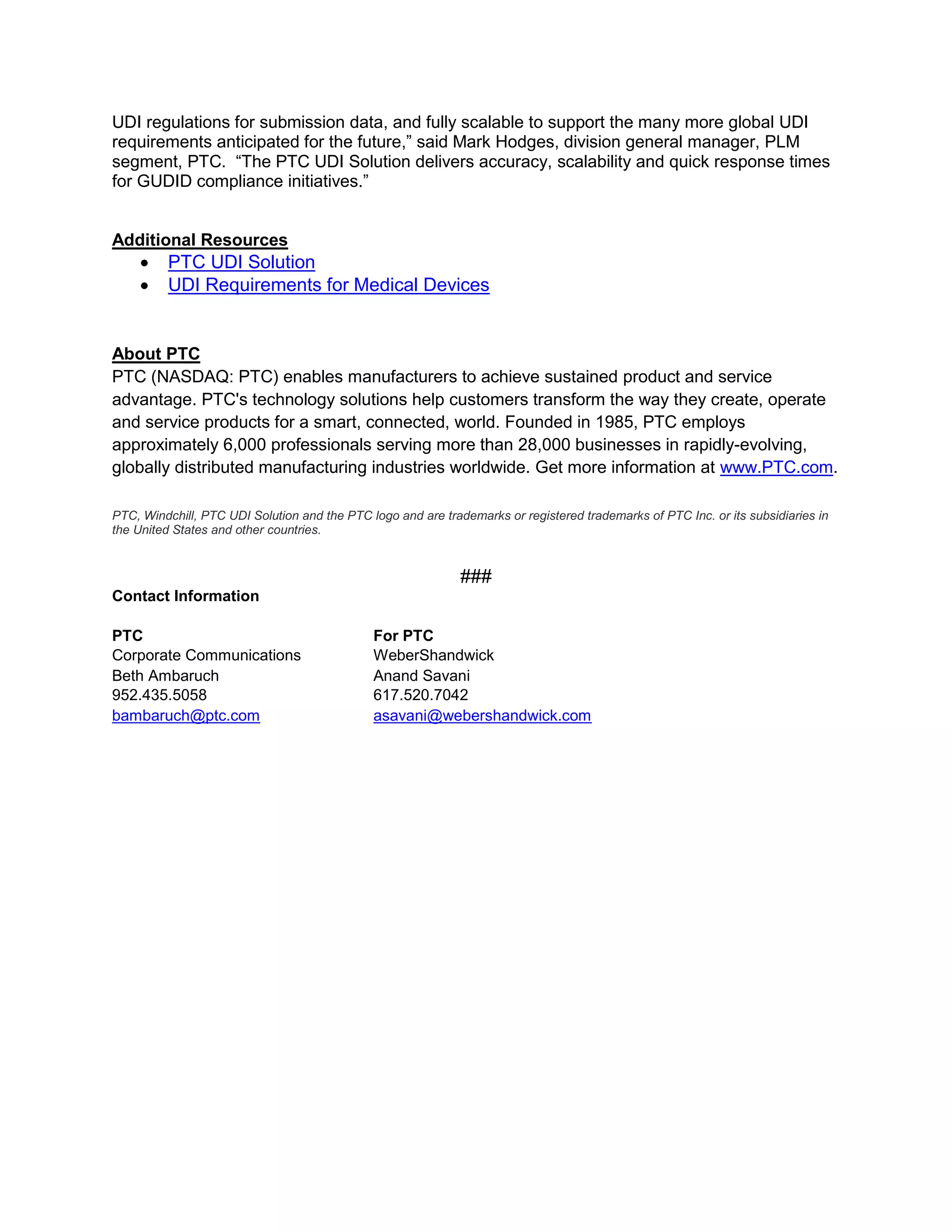 PTC Successfully Submits Test Data to the FDA’s Global Unique Device ...