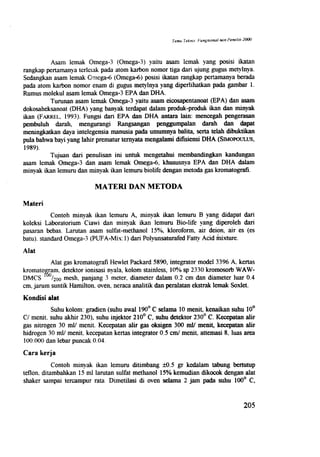 PERBANDINGAN KANDUNGAN OMEGA-3 DAN OMEGA-6 DALAM MINYAK MAN LEMURU DENGAN TEKNIK ...