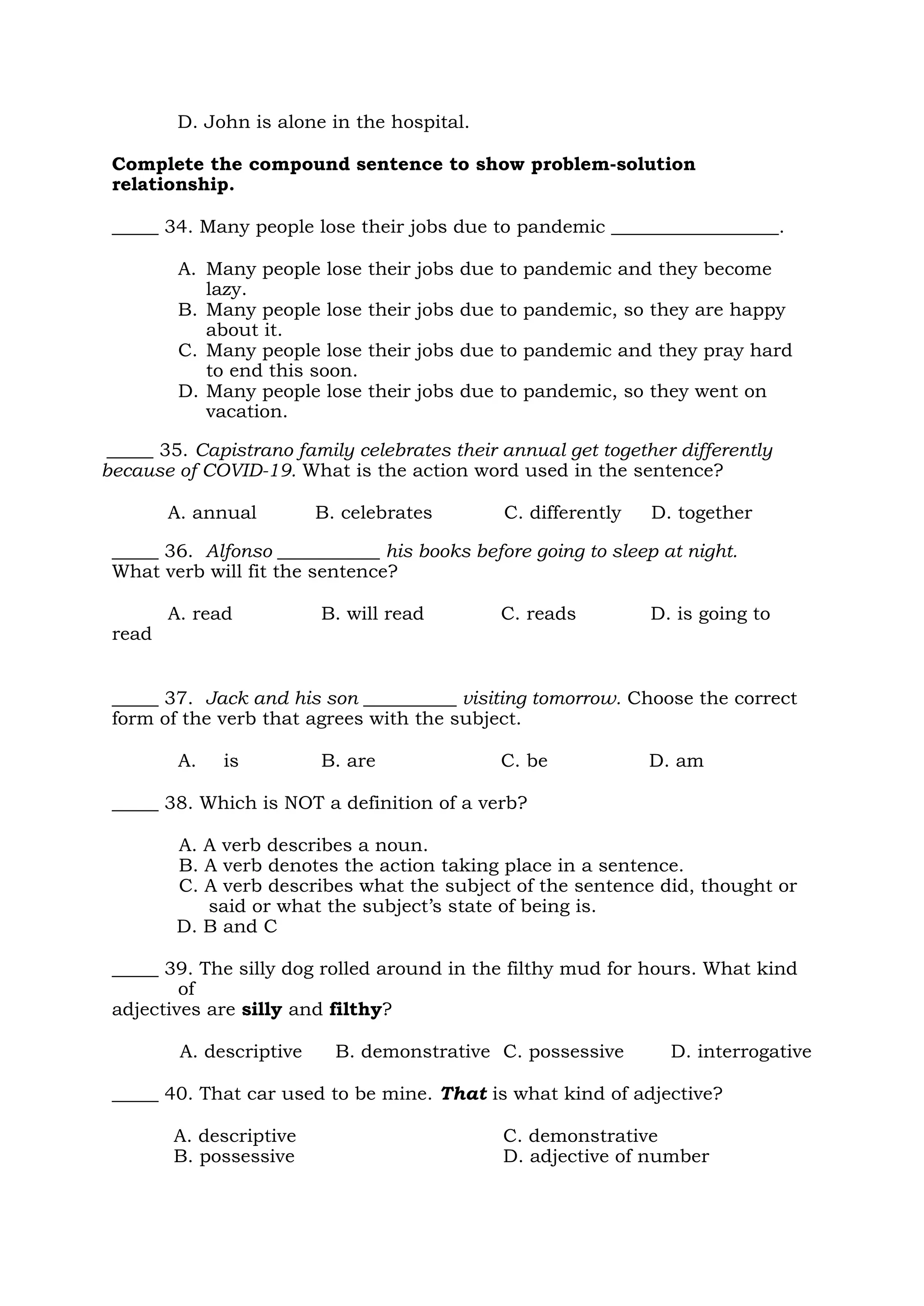 periodical exam ing english 5 quarter 1 elementary education | PDF