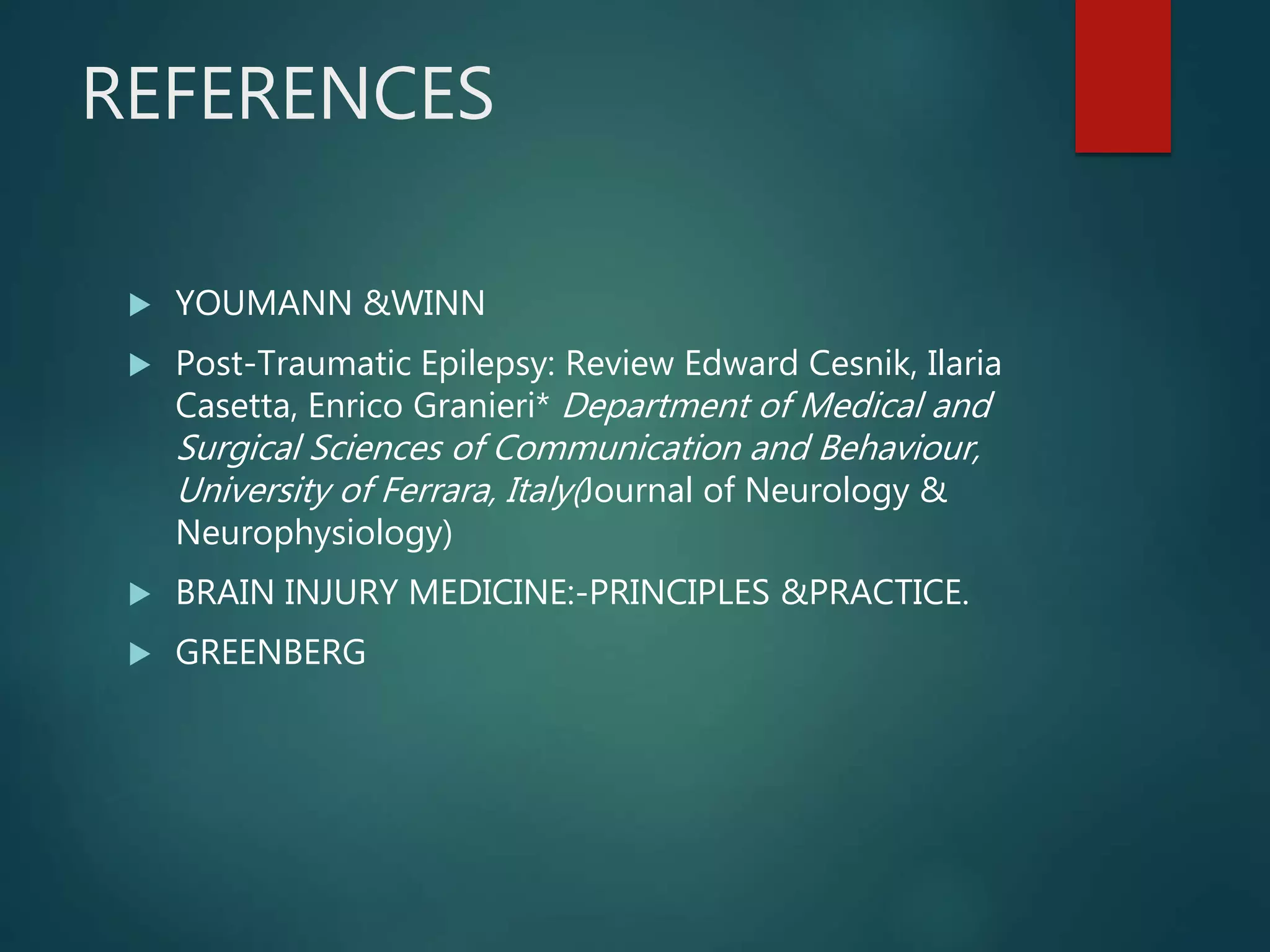 post traumatic epilepsy | PPTX