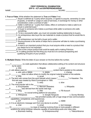PERIODICAL EXAMINATION FIRST QUARTER SAMPLE ONLY | DOC