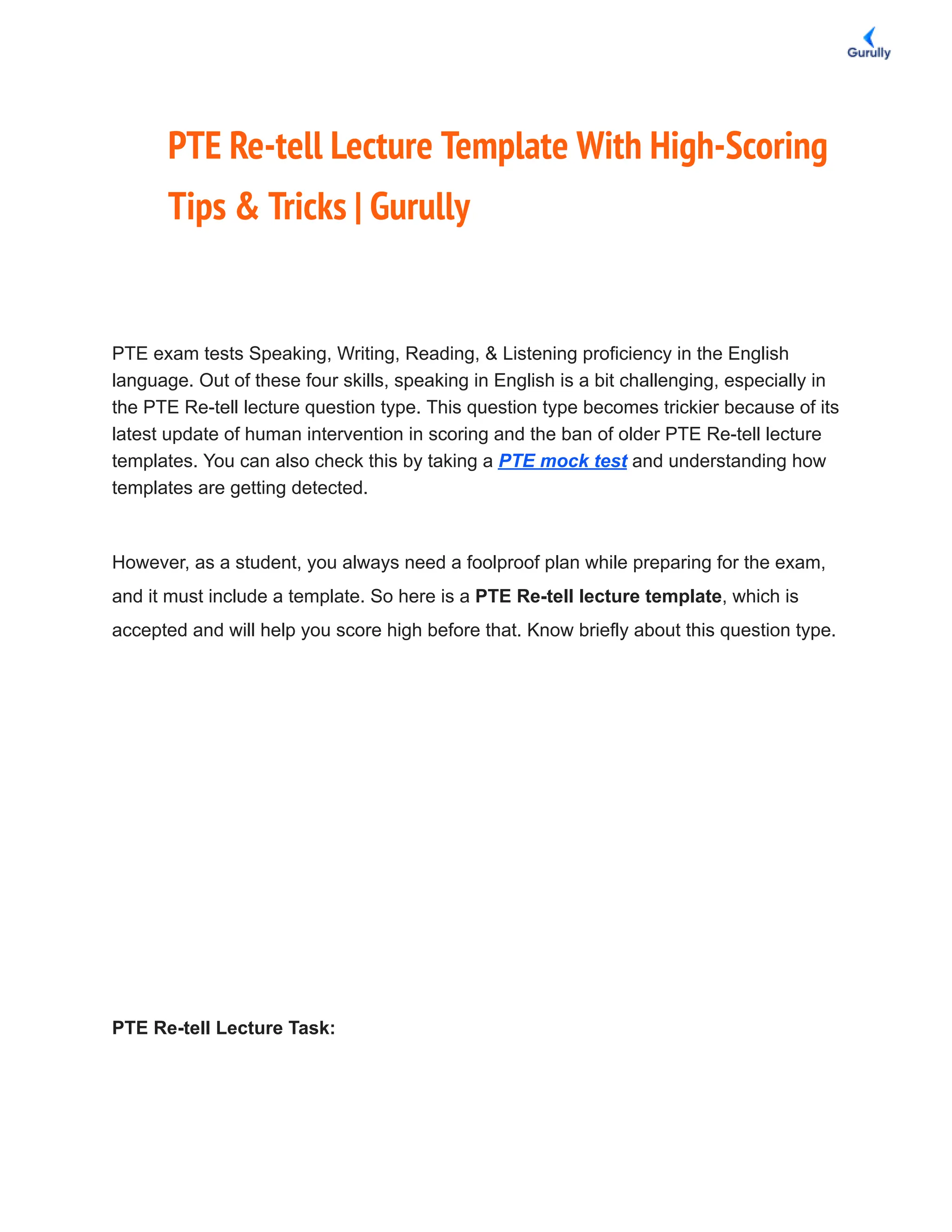 PTE Re-tell Lecture Template With High-Scoring Tips & Tricks _ Gurully ...