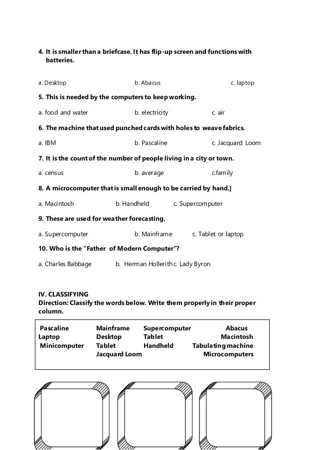 Free Computer Worksheets For Grade 2