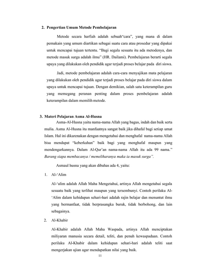 PTK PENINGKATKAN HASIL BELAJAR SISWA MATERI ASMAUL HUSNA MELALUI METODE DISCOVERY LEARNING KELAS ...