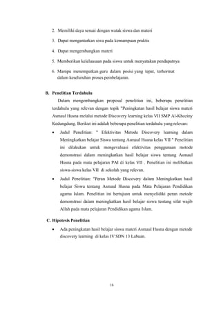 PTK PENINGKATKAN HASIL BELAJAR SISWA MATERI ASMAUL HUSNA MELALUI METODE DISCOVERY LEARNING KELAS ...