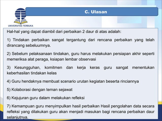 Penelitian tindakan kelas, Modul 4 Universitas Terbuka | PPT