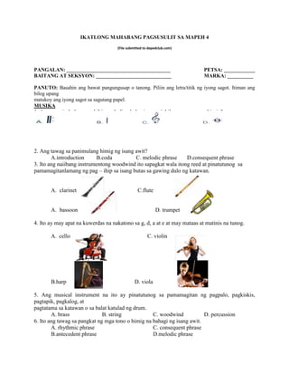PT_Music, Arts, PE, Health Quarter 3 Activities | PDF