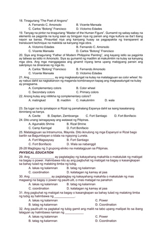 periodical test in Music Arts Physical Education Health for Grade 5 | DOCX