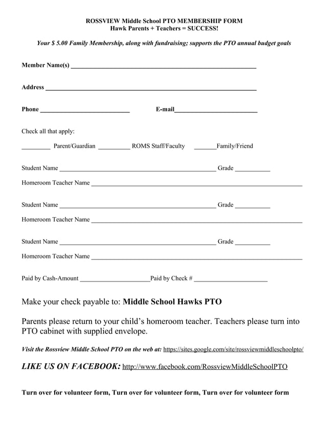Pto membership form 2013 2014 | PDF