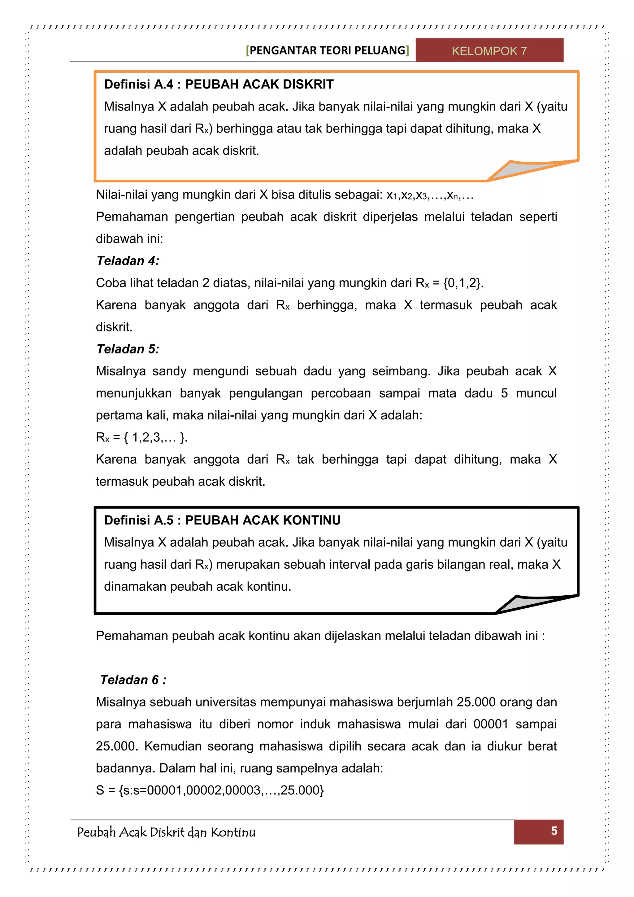 Peubah acak diskrit dan kontinu | DOCX