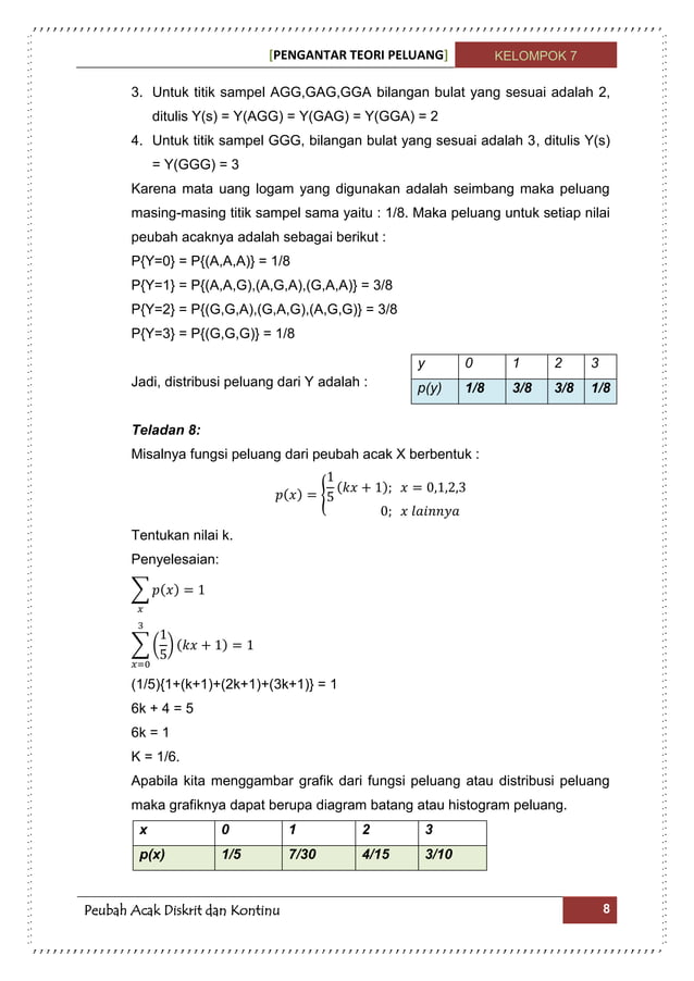 Peubah acak diskrit dan kontinu | DOCX