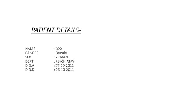 A case study on paranoid schizophrenia with OCD. | PPT