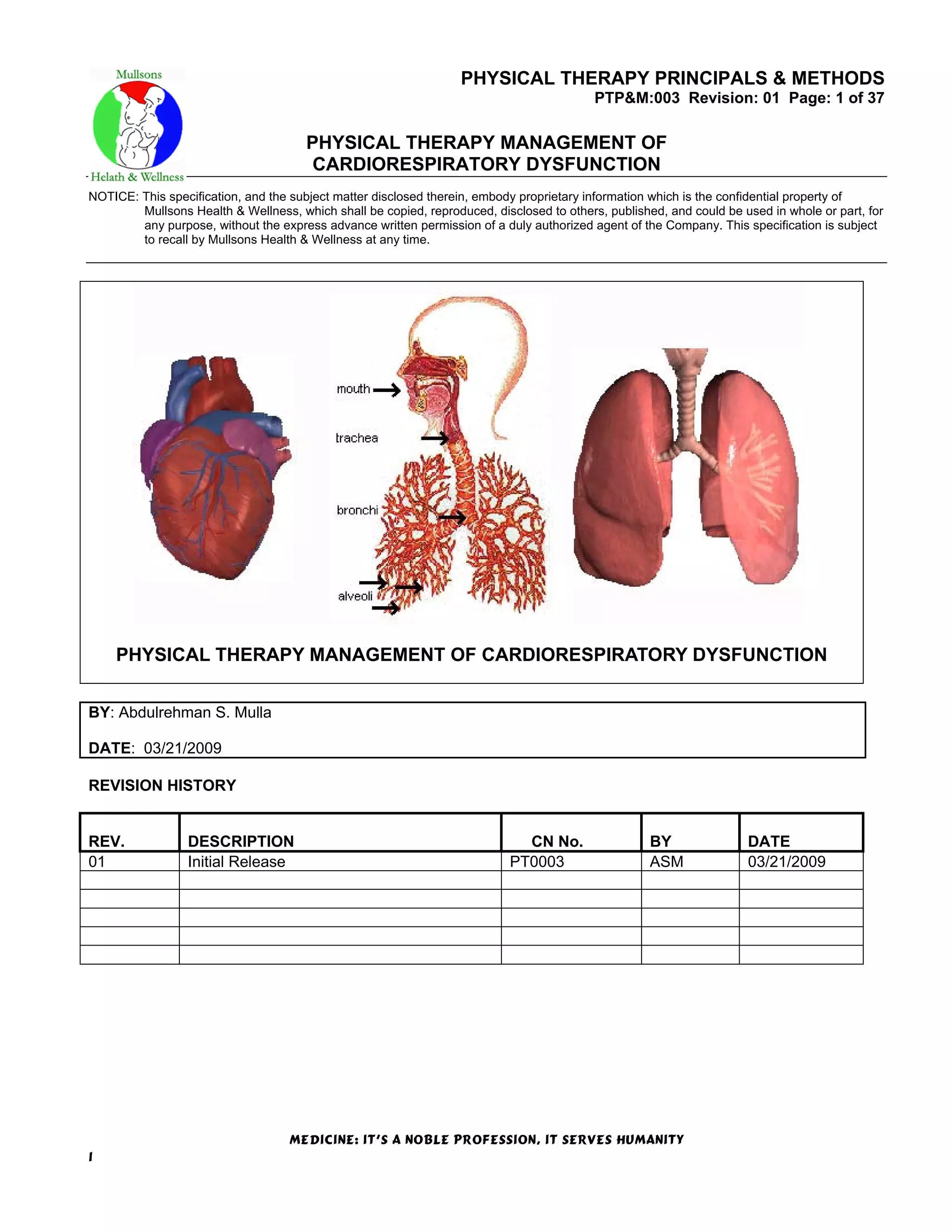 PHYSICAL THERAPY MANAGEMENT OF CARDIORESPIRATORY DYSFUNCTION | PDF