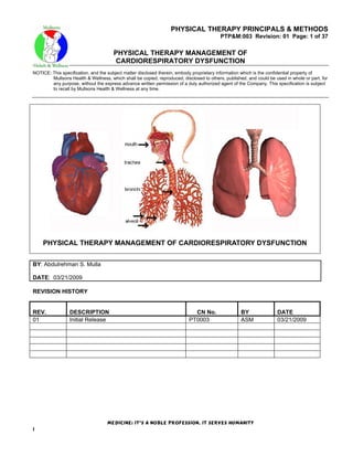 PHYSICAL THERAPY MANAGEMENT OF CARDIORESPIRATORY DYSFUNCTION | PDF