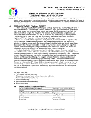 PHYSICAL THERAPY MANAGEMENT OF CARDIORESPIRATORY DYSFUNCTION | PDF