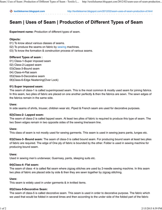 Seam uses of seam - production of different types of seam - textile ...