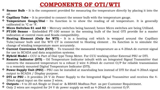 power transformer Temp Measurement indicators | PPTX