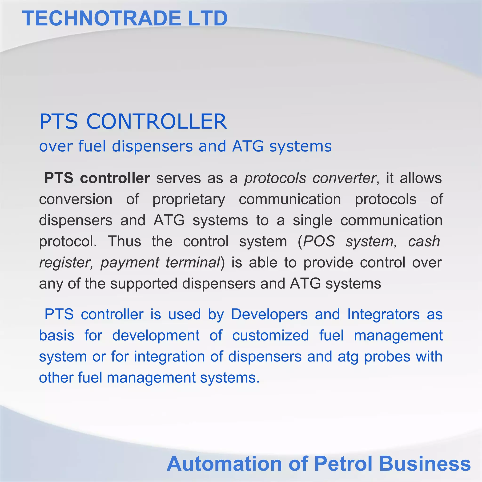 New Forecourt Controller by TECHNOTRADE LTD - PTS Controller | PDF