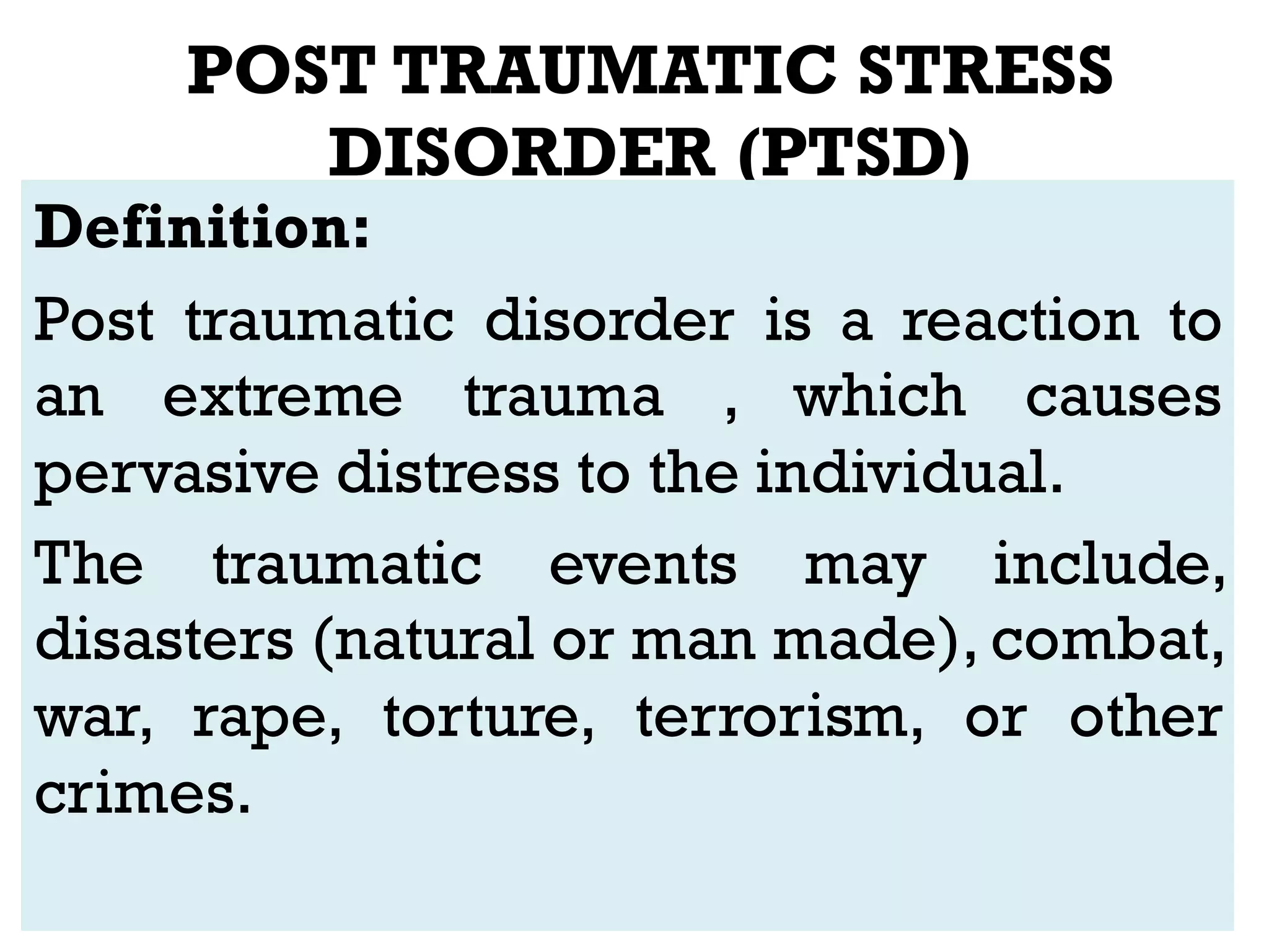Post traumatic stress disorder (PTSD) | PDF