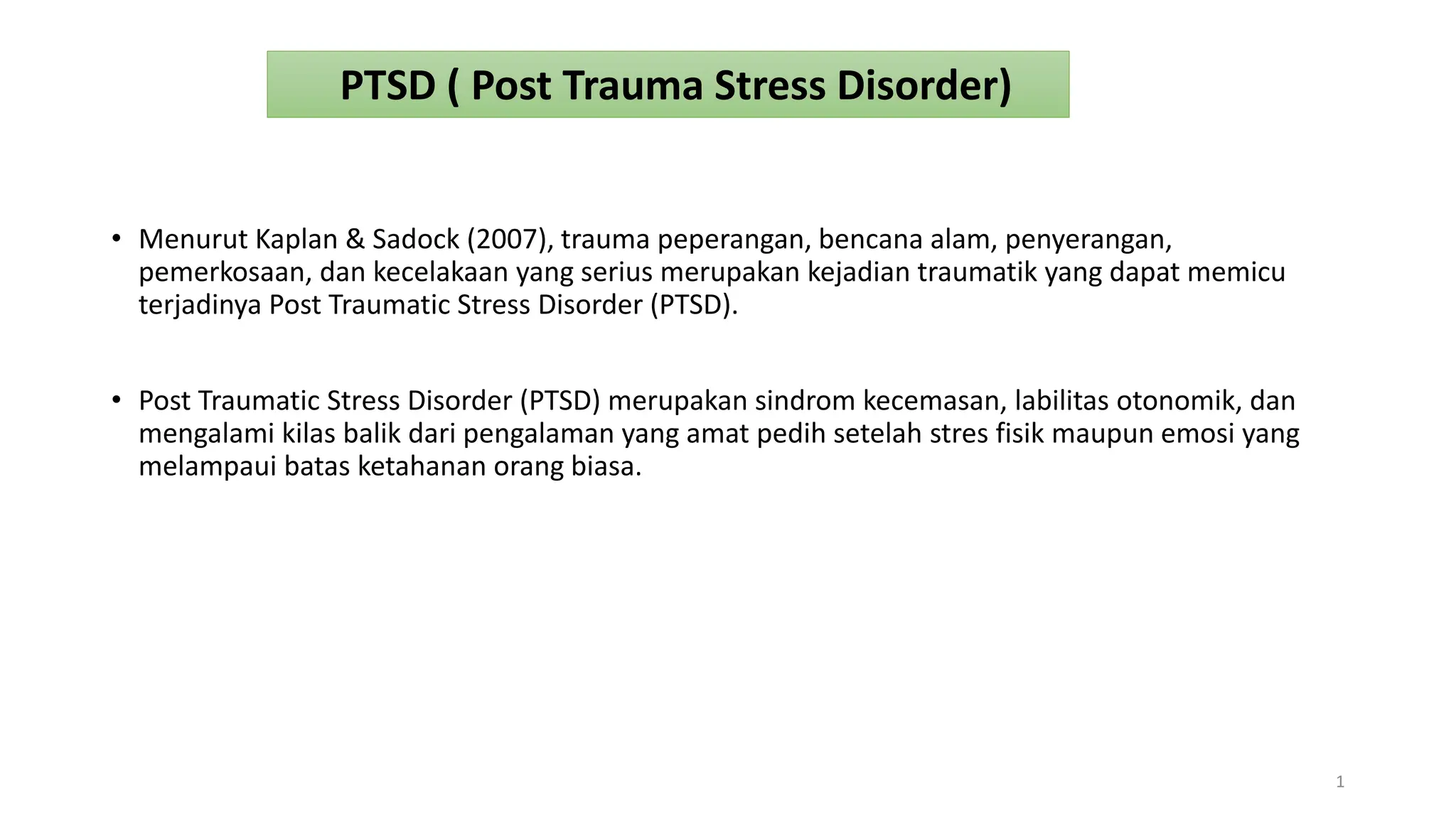 presentasi Post traumatico stress disorder | PPTX