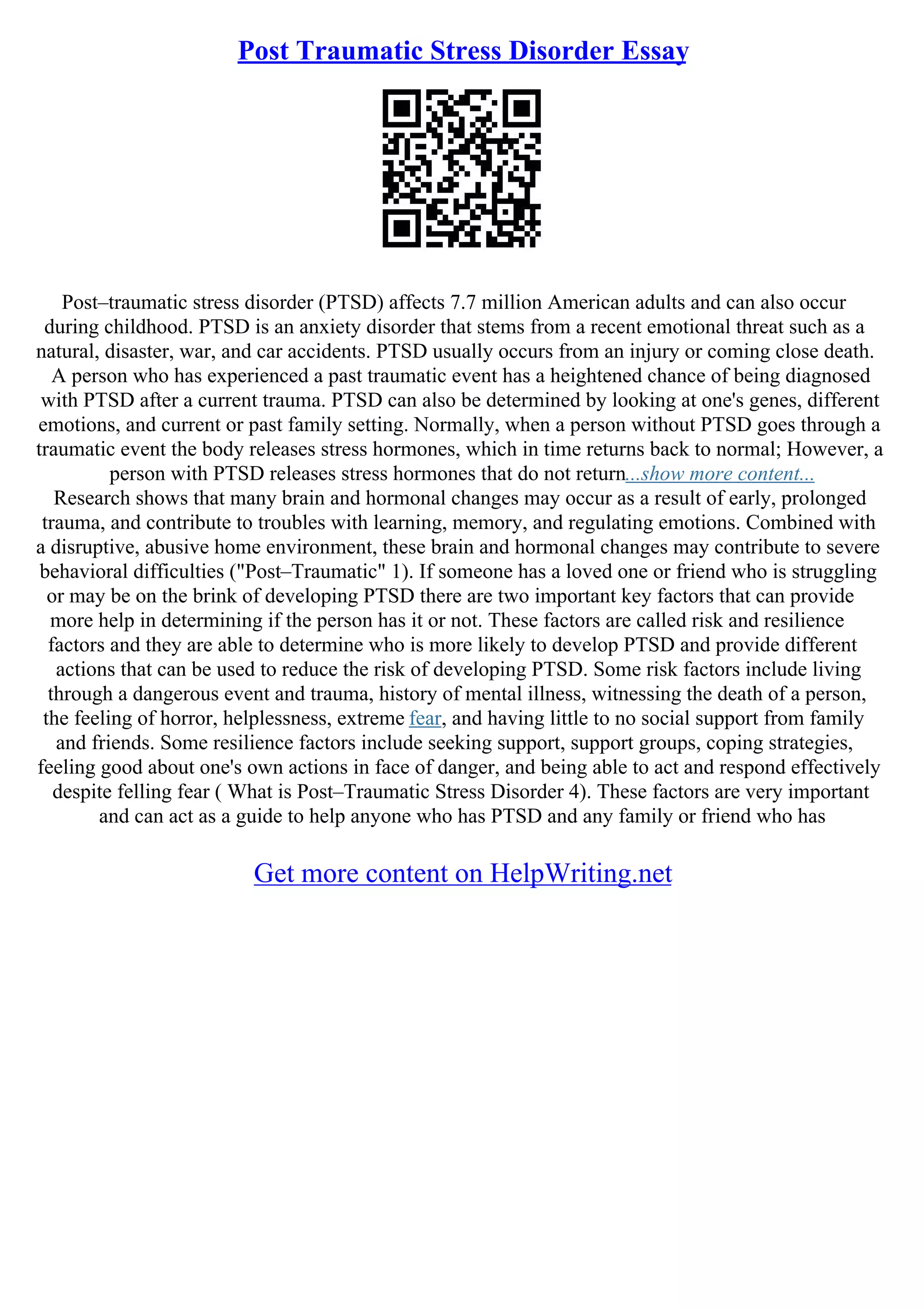 Ptsd Essay | PDF