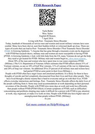 Ptsd Essay | PDF