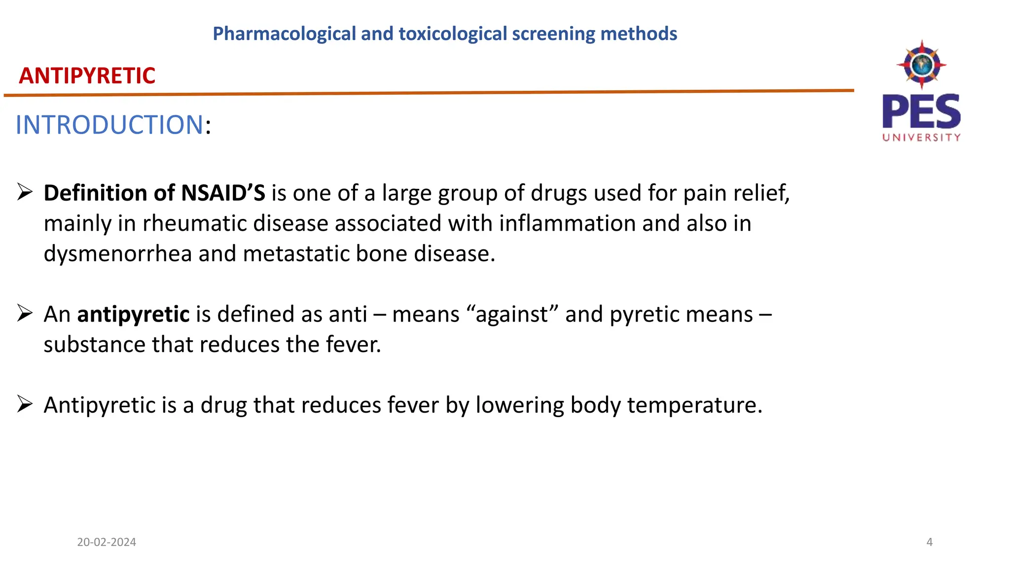 Antipyretic - pharmacological and toxicological screening methods | PPTX
