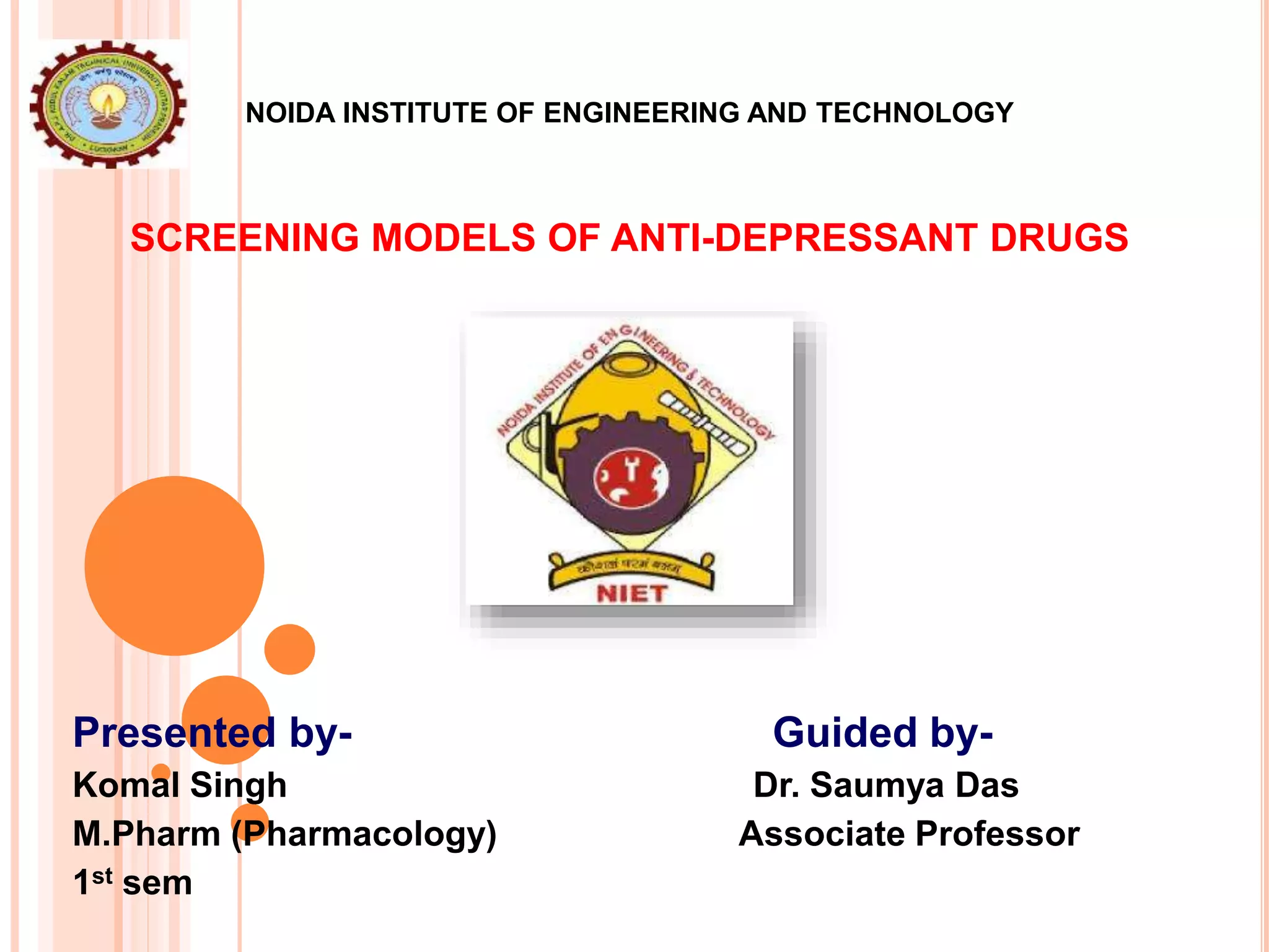 Screening Models of Antidepressants Drugs | PPTX
