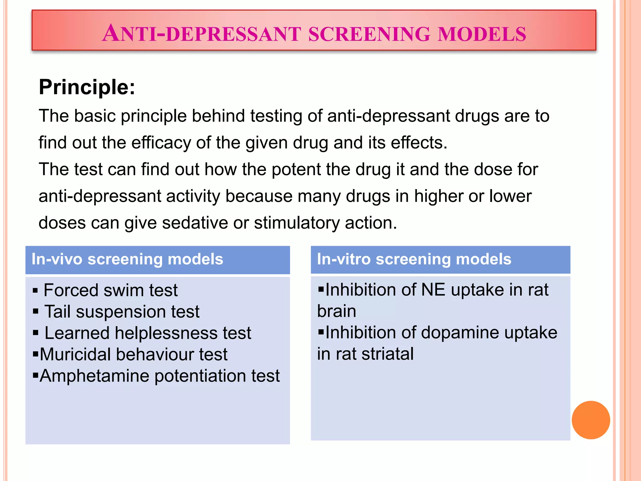 Screening Models of Antidepressants Drugs | PPTX