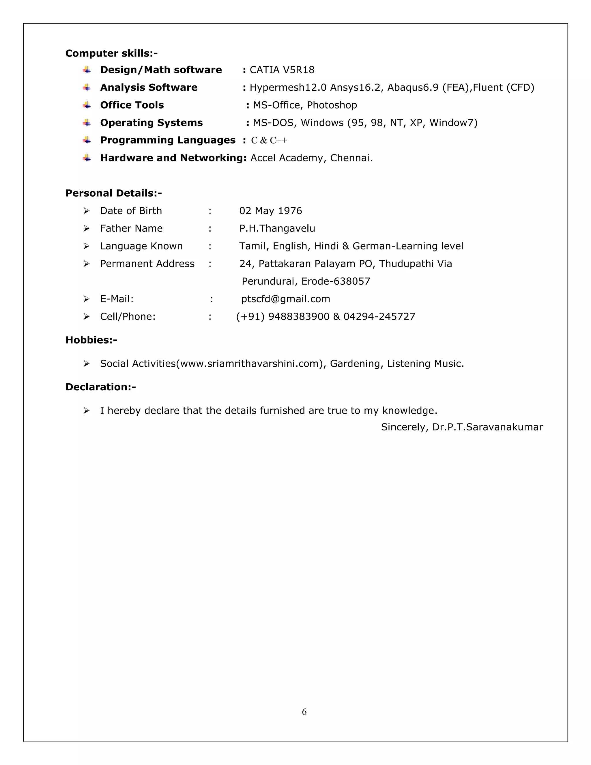 P.T.SARAVANAKUMAR RESUME | PDF