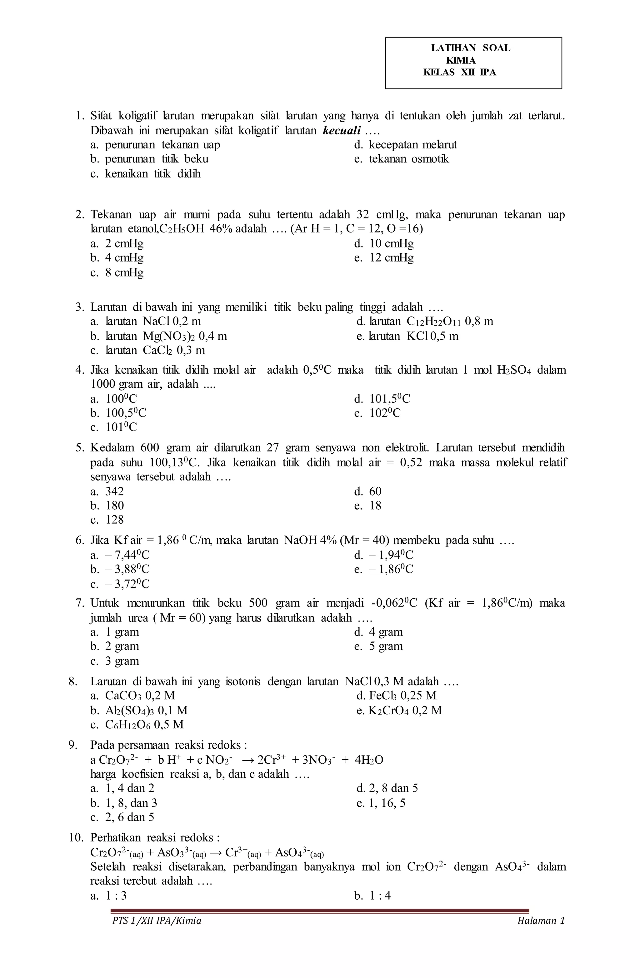 Pts semester 1 kelas xii | PDF