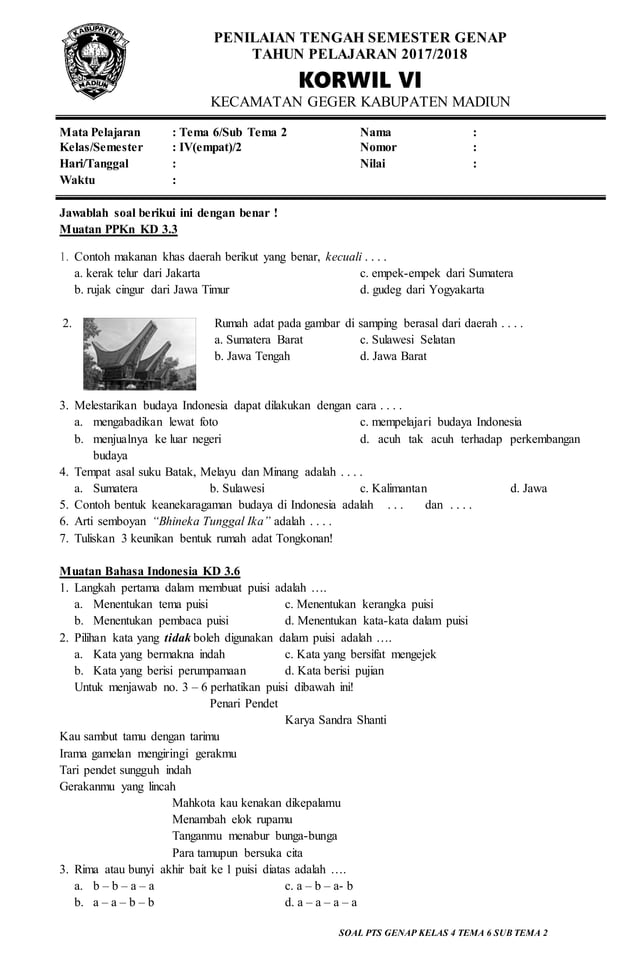 Pts tema 6 sub 2 kls 4 st2 | PDF
