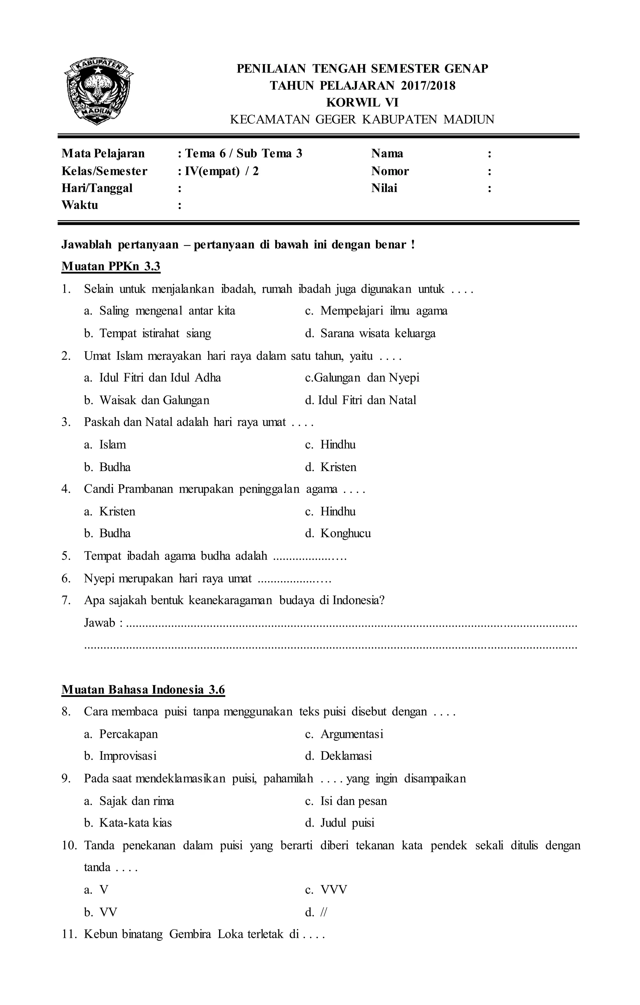Pts tema 6 sub 3 kls 4 st2 | PDF