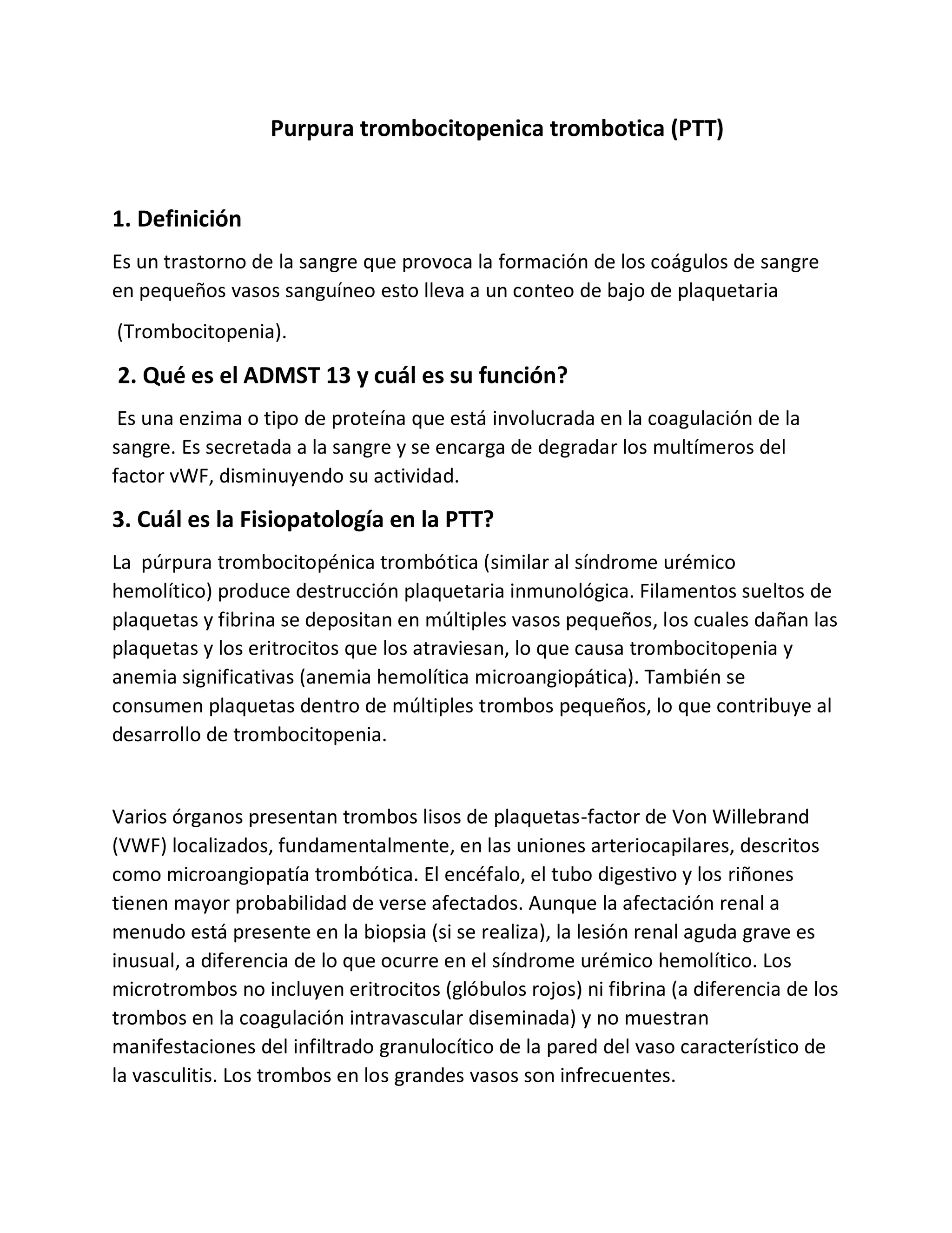 Purpura Trombocitopenica y Síndrome Hemolítico Urémico | PDF
