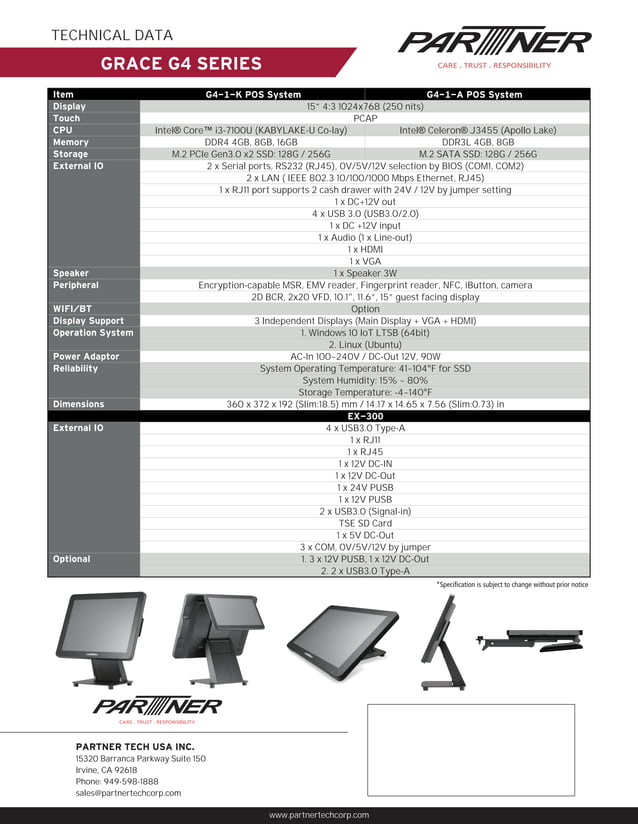 Partner Tech G4 (Grace series) - POS terminal | PDF | Computer Peripherals | Computing