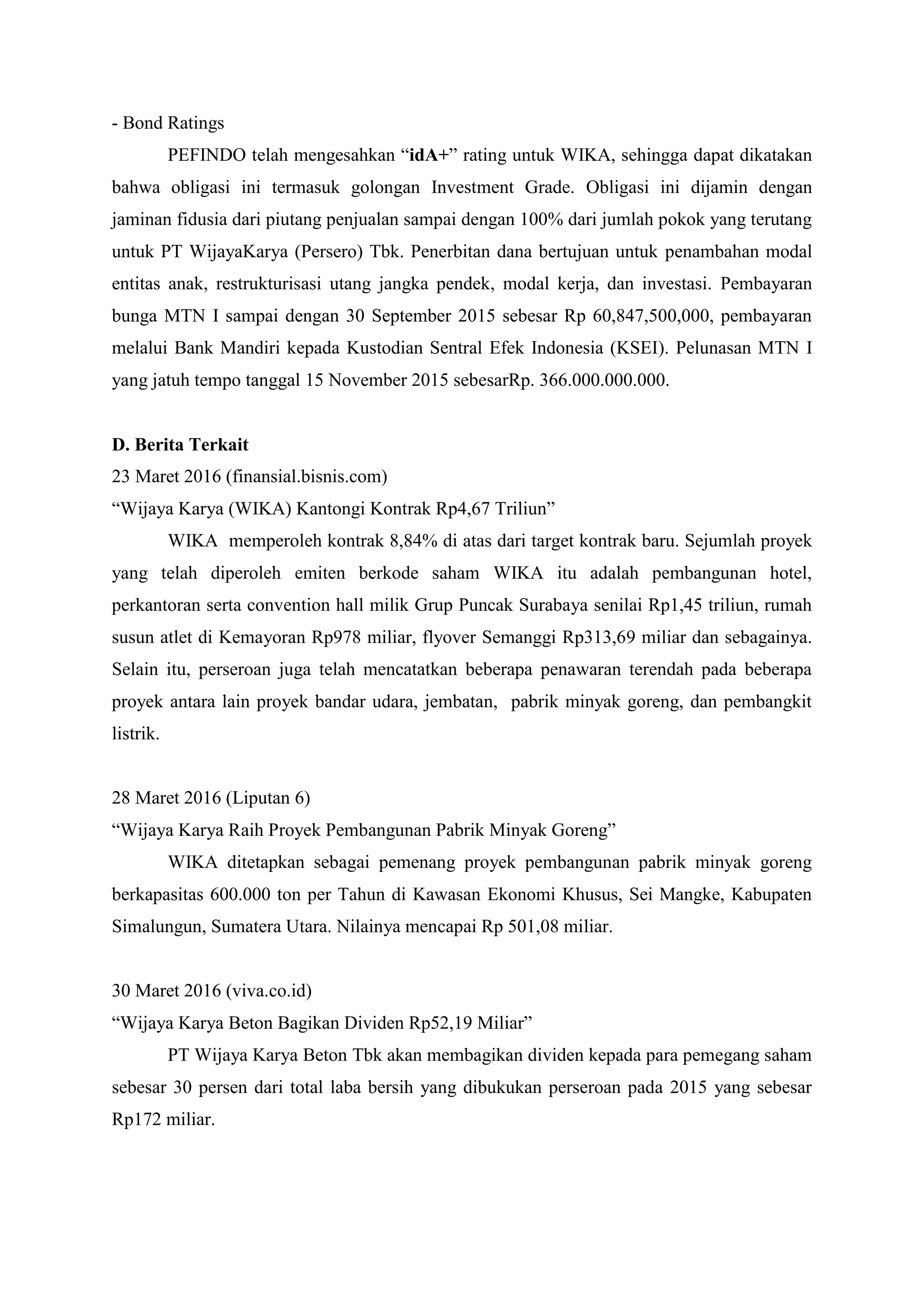 PT Wijaya Karya (Persero) Tbk. Bond Valuation | PDF