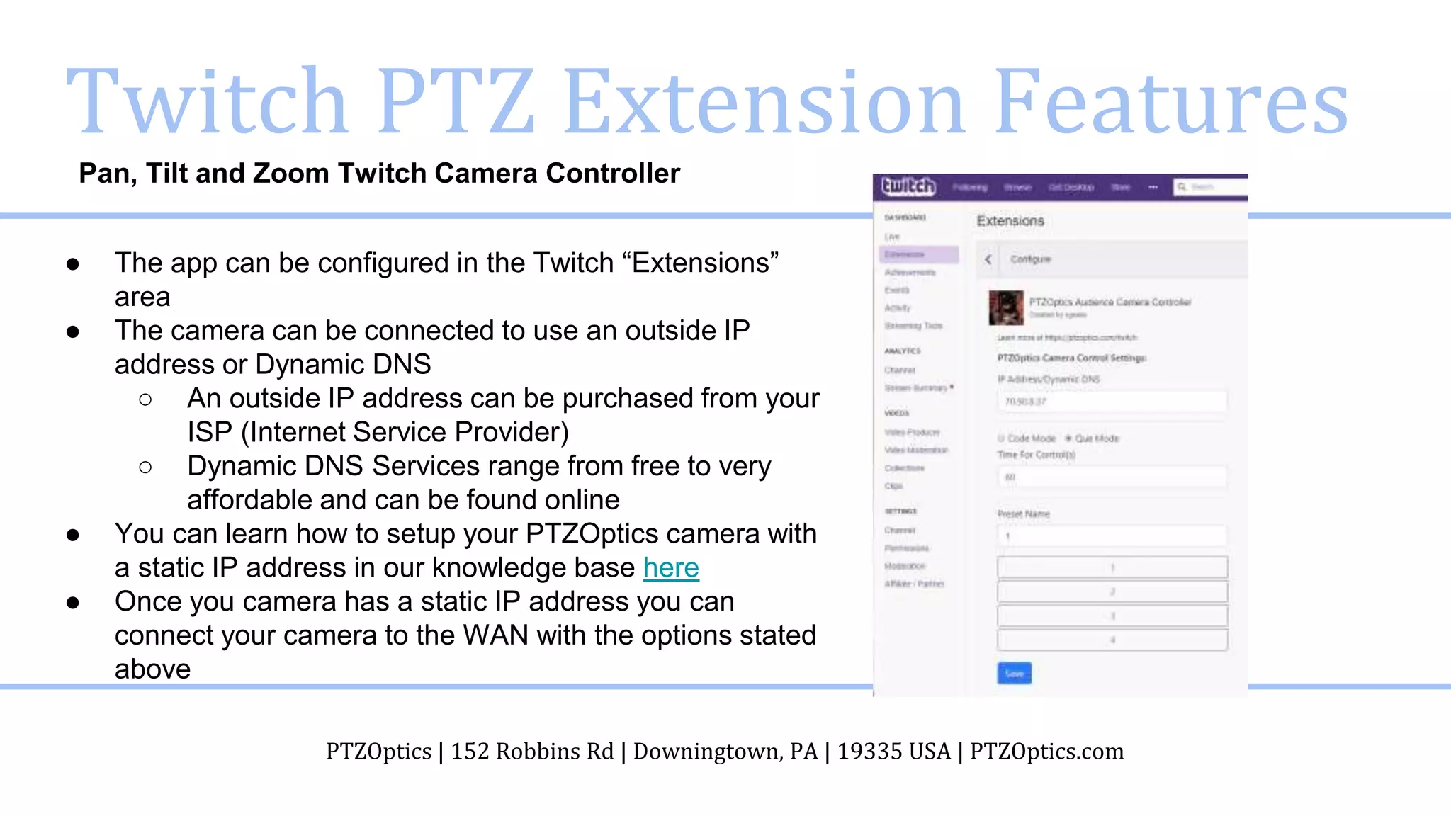 PTZOptics PTZ Twitch Extension | PPTX