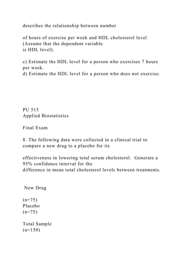 PU 515 Applied Biostatistics Final Exam 1. The.docx | Pregnancy ...