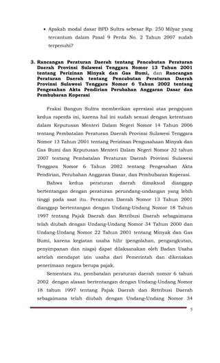 Pemandangan Umum Fraksi Bangun Sultra atas Lima Raperda | PDF