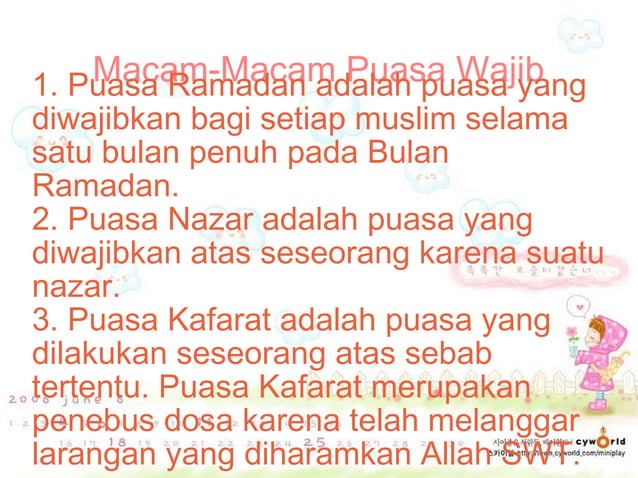 [AGAMA] Puasa (Jenis-Jenis, Syarat, Rukun, Sunnah Puasa, dll) | PPT