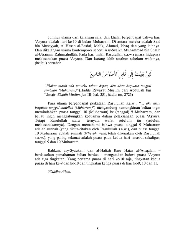 Puasa ‘asyura, puasa sunnah di bulan muharram | PDF